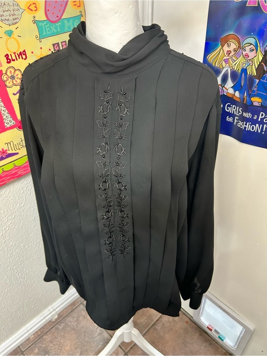 Karen Scott | Tops | Karen Scott Black Longsleeve Mock Neck Blouse With ...